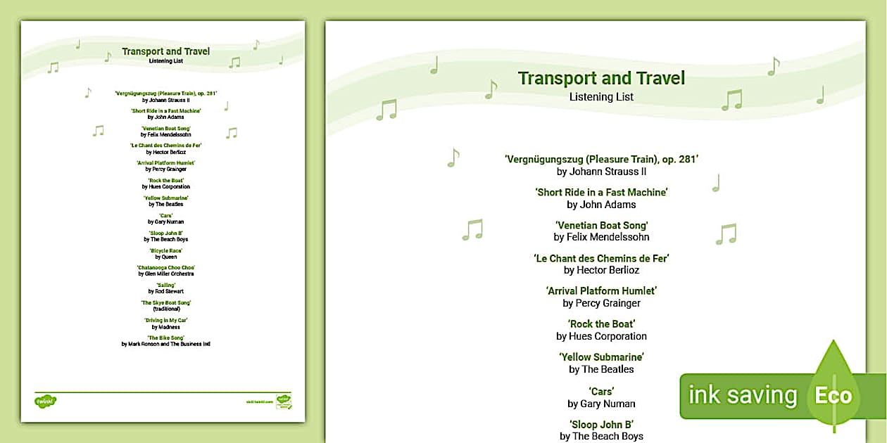 Transport and Travel Listening List | Twinkl - Twinkl