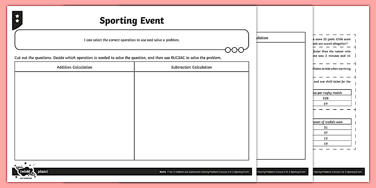 LKS2 Addition and Subtraction Word Problems Sorting Worksheet
