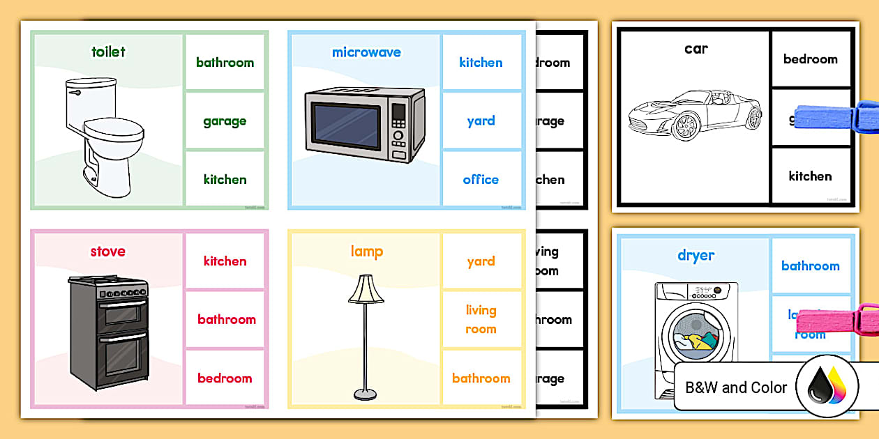 Life Skills: Where Does It Belong? Parts of a House Clip Cards