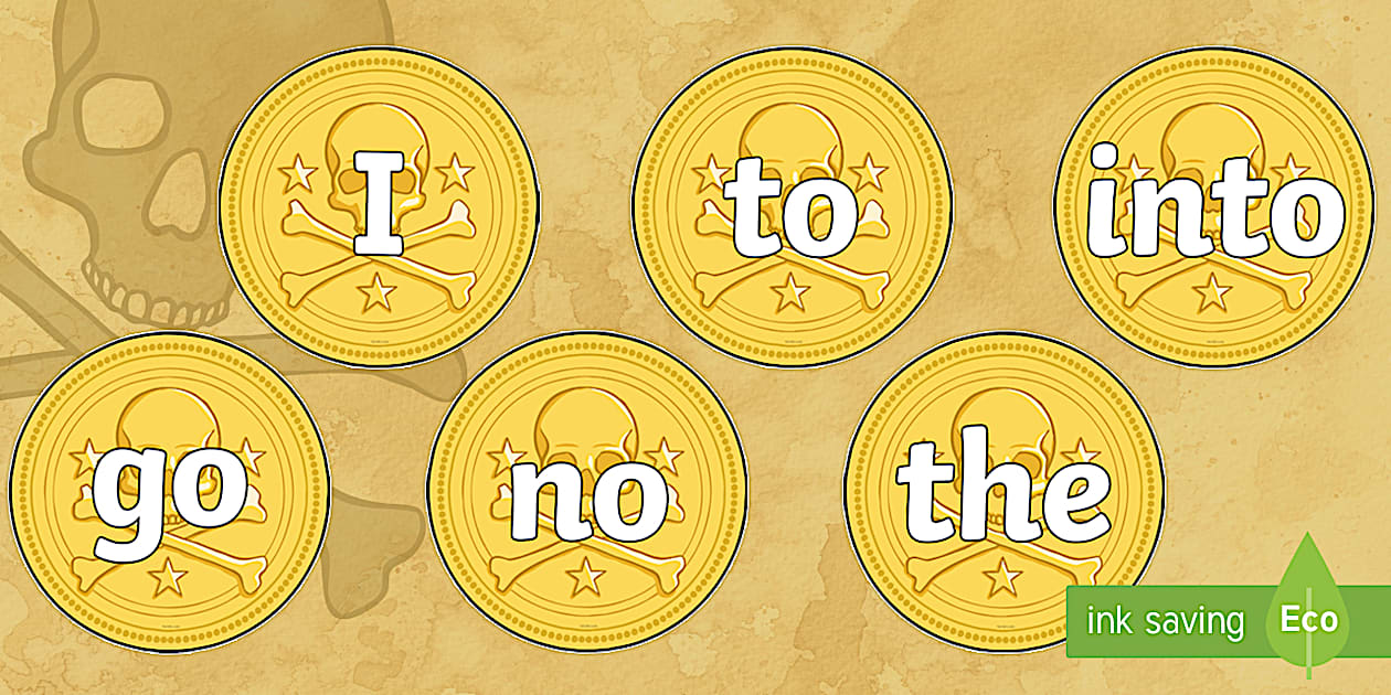 Editable Phase 2 Tricky Words on Pirate Coins - Twinkl