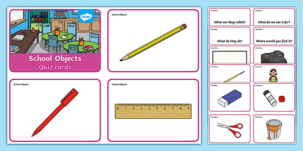 School Objects Vocabulary Quiz Cards for EAL Learners