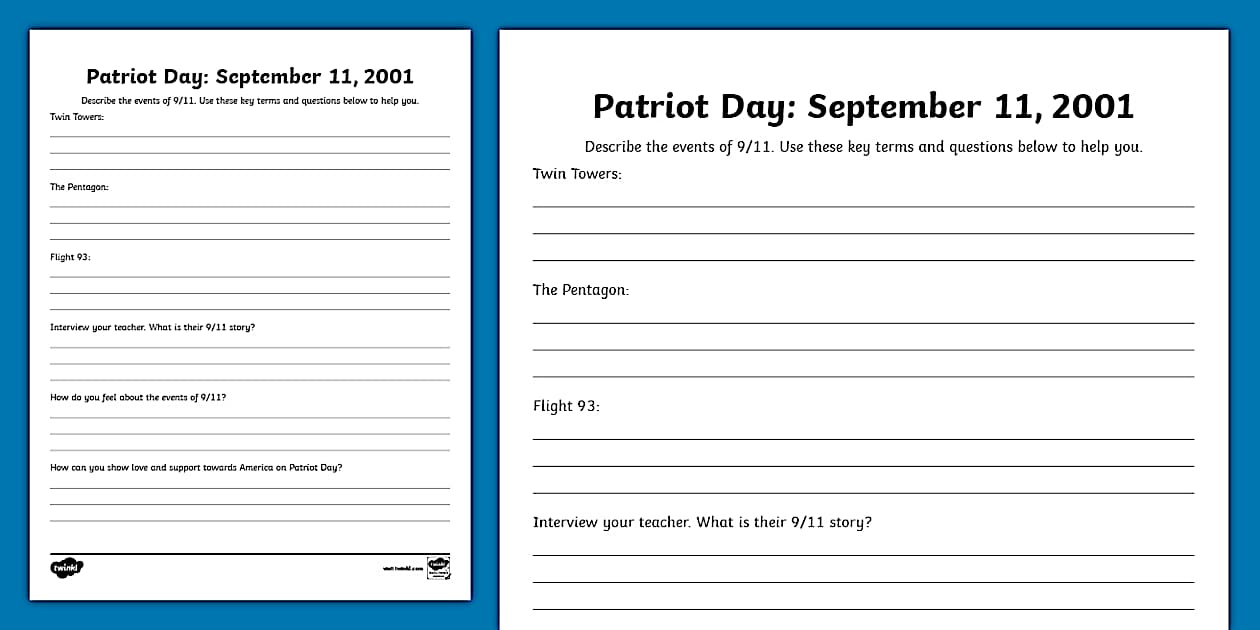 9/11 Worksheet PDF | Patriot Day Resource | Twinkl USA