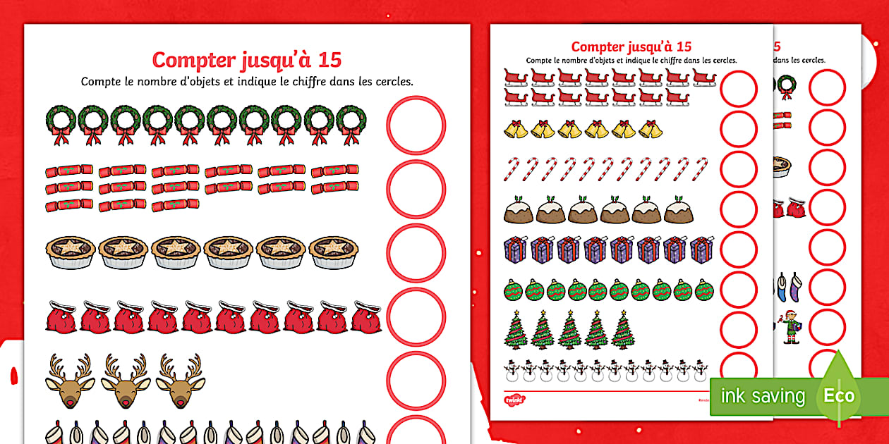 Feuilles d'activités pour compter sur le thème de Noël