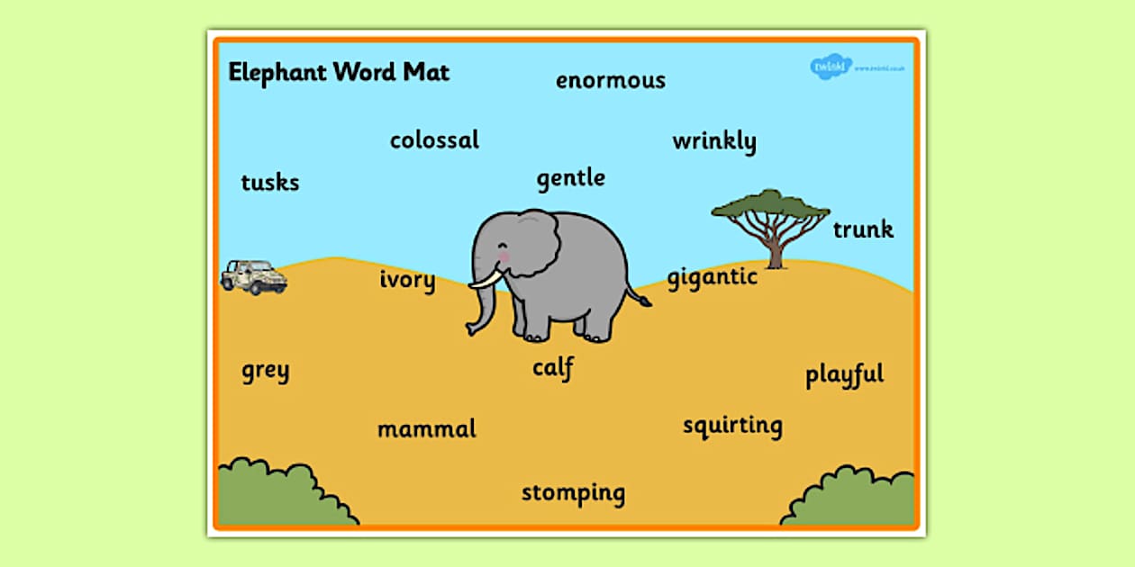 Elephant Adjectives Word Mat – EYFS Activity - Twinkl