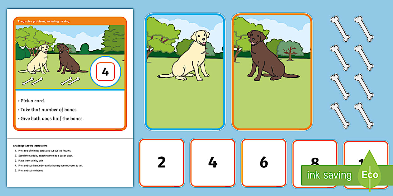 EYFS Maths Halving Challenge: Give the Dog a Bone - Twinkl
