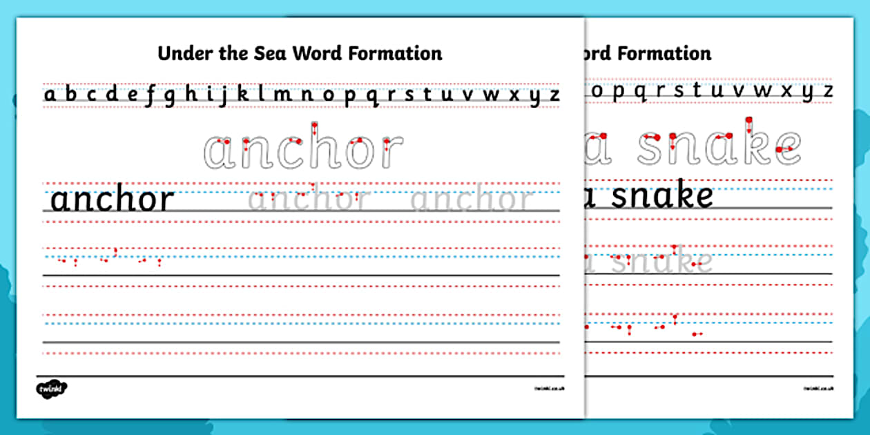 Cursive Under the Sea Topic Word Formation Worksheets