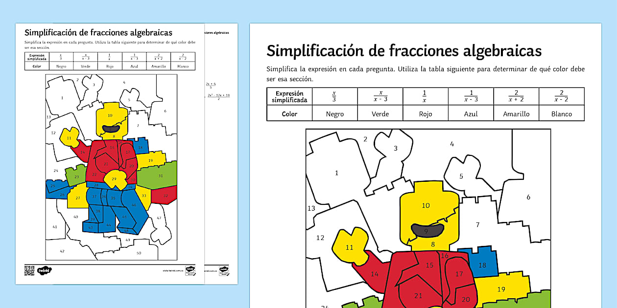 Fracciones algebraicas Hoja de colorear por número - Twinkl