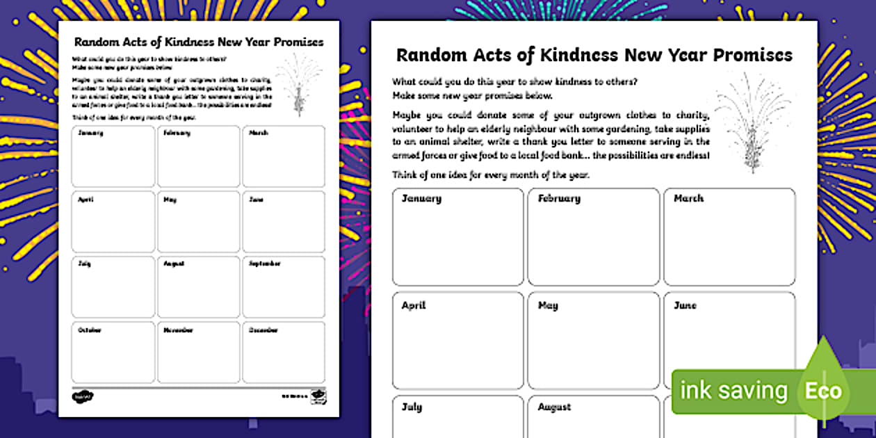 Editable Random Acts of Kindness - New Year Promises Activity