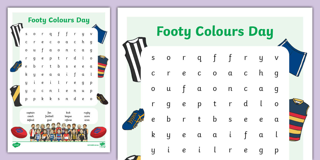 Footy Colours Day Word Search (teacher made) - Twinkl