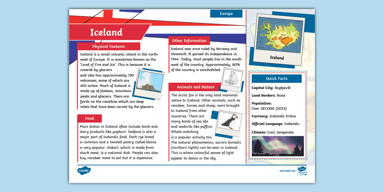 Iceland Fact File (teacher made) - Twinkl