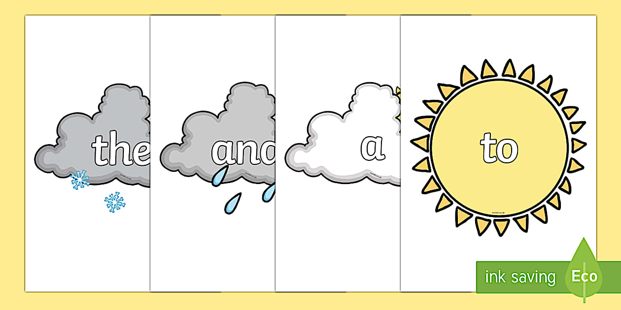 Editable 100 High Frequency Words on Weather Symbols