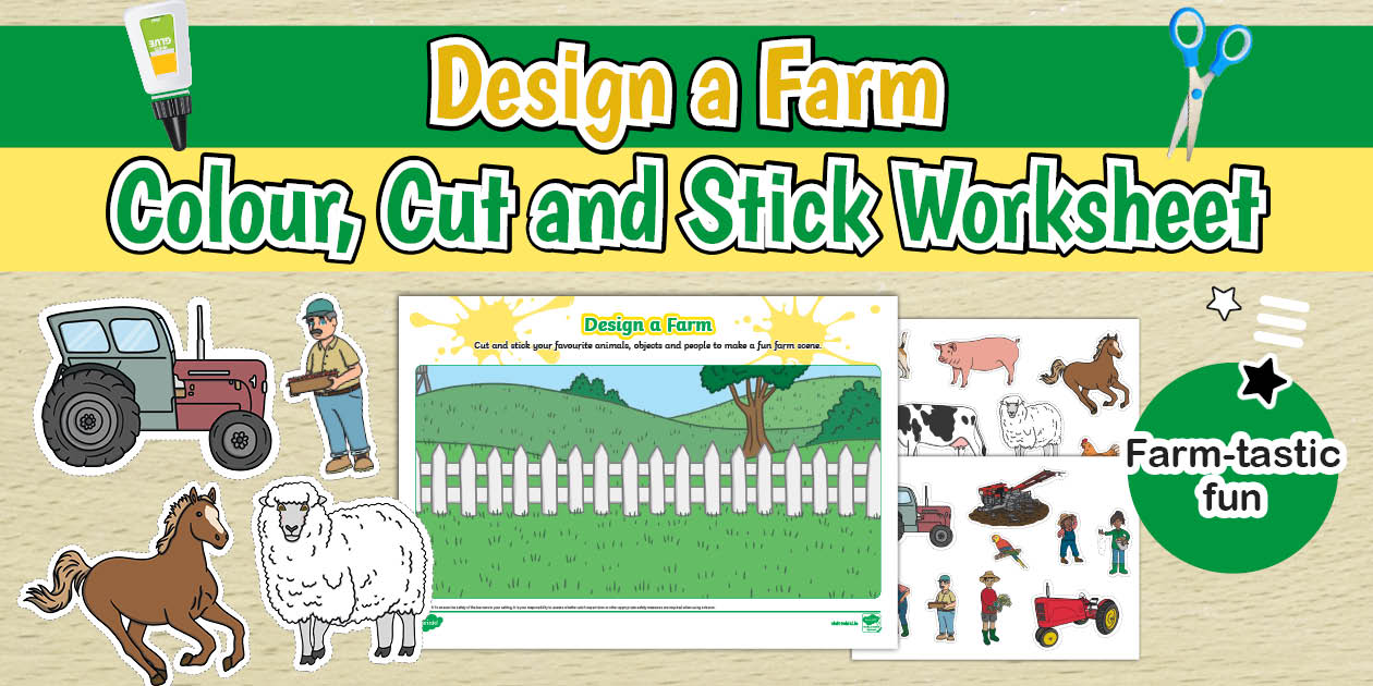 Design a Farm Colour, Cut and Stick Worksheet