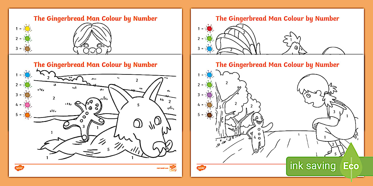 EYFS The Gingerbread Man Colour by Number Activity Sheets
