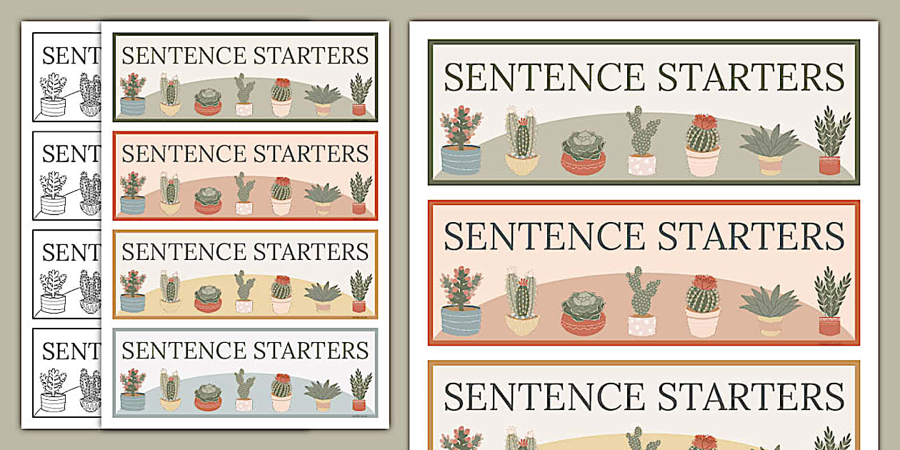 Succulents-Themed Sentence Starters Tray Labels - Twinkl
