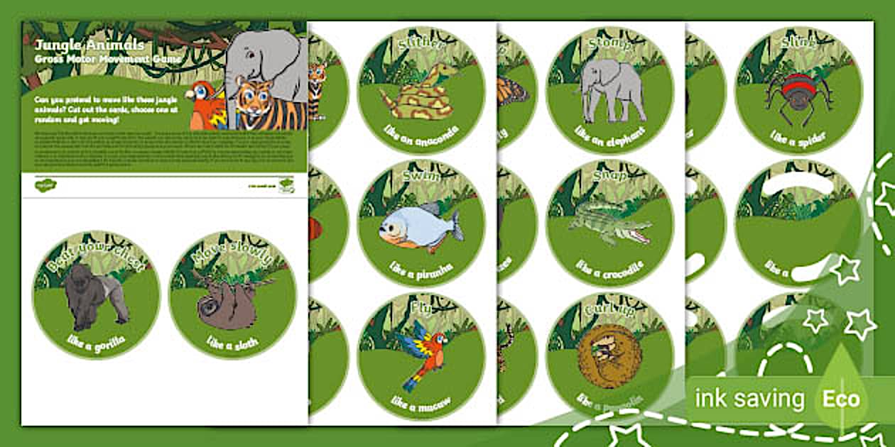 Jungle Animals Movement Cards - Gross Motor Movement Game