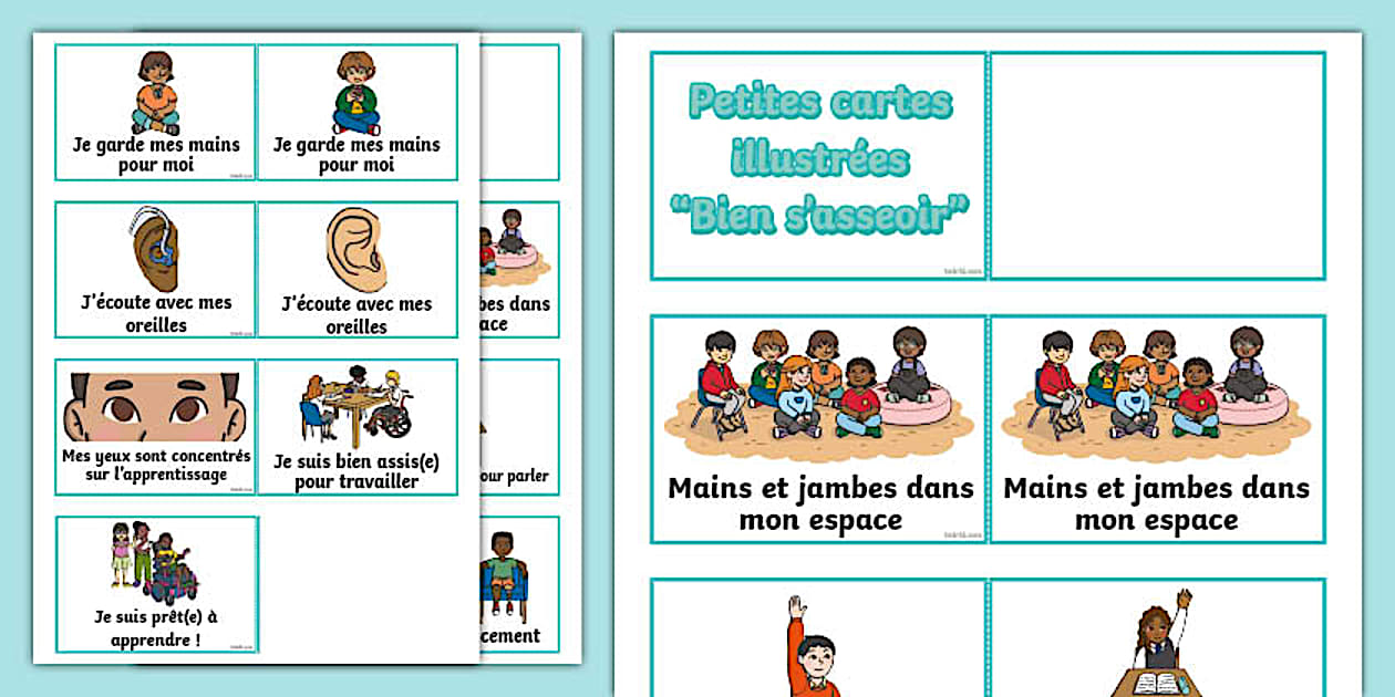 Petites cartes illustrées "Bien s'asseoir" – format porte-clef