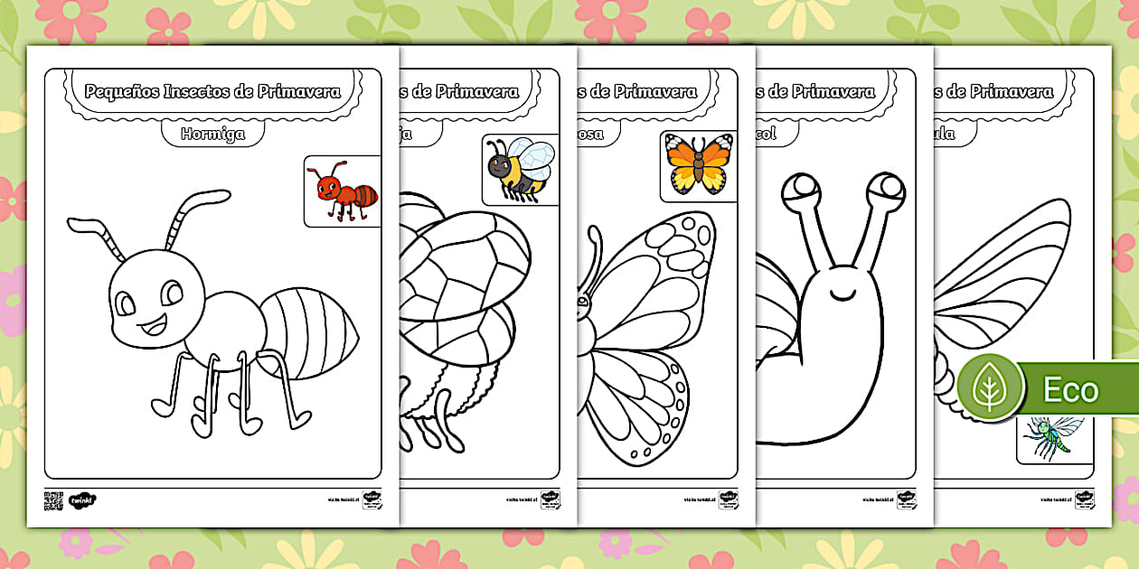 Hojas para Colorear: Pequeños Insectos de Primavera