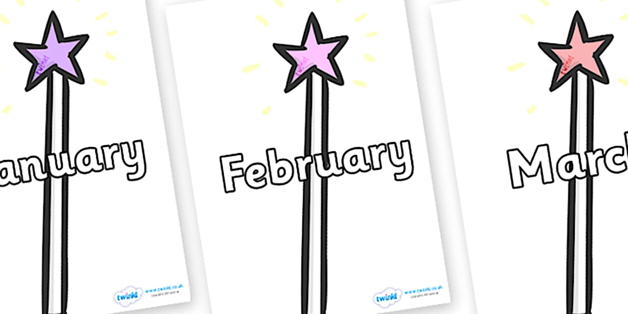 Cursive Months of the Year on Wands (teacher made) - Twinkl