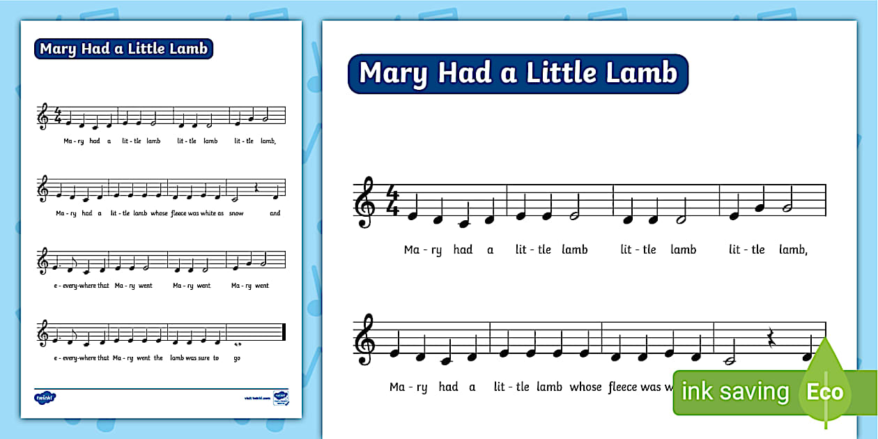 Mary Had a Little Lamb Piano Sheet Music - Printable