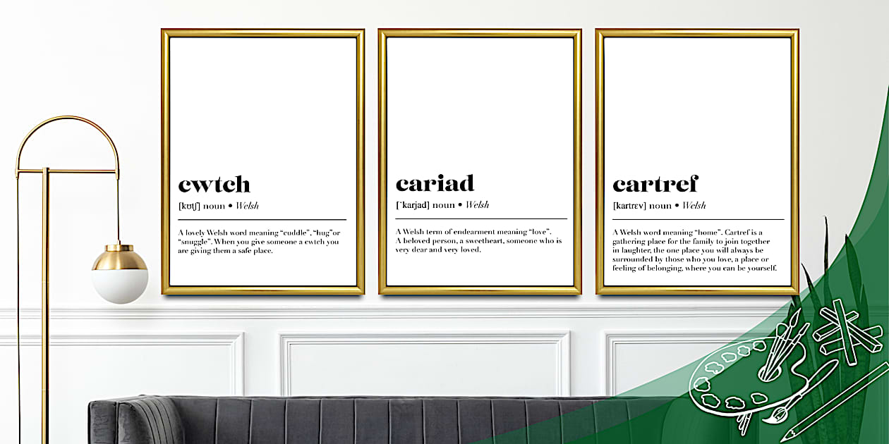 Welsh Words Definition Typography Posters Pack - Twinkl