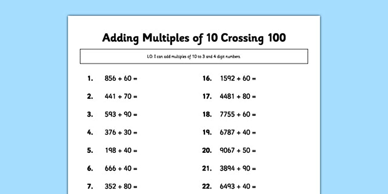 Adding Multiples of 10 Crossing 100 (teacher made) - Twinkl