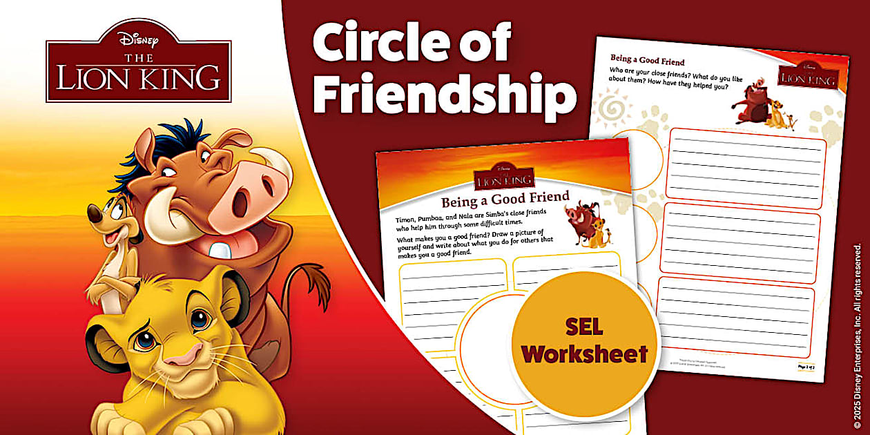 The Lion King: Circle of Friendship SEL Worksheet - Twinkl