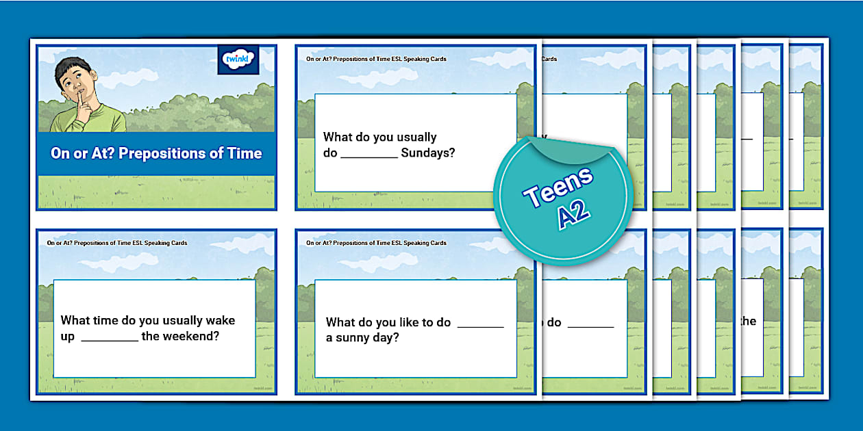 ESL On or At? Time Prepositions Cards (teacher made)