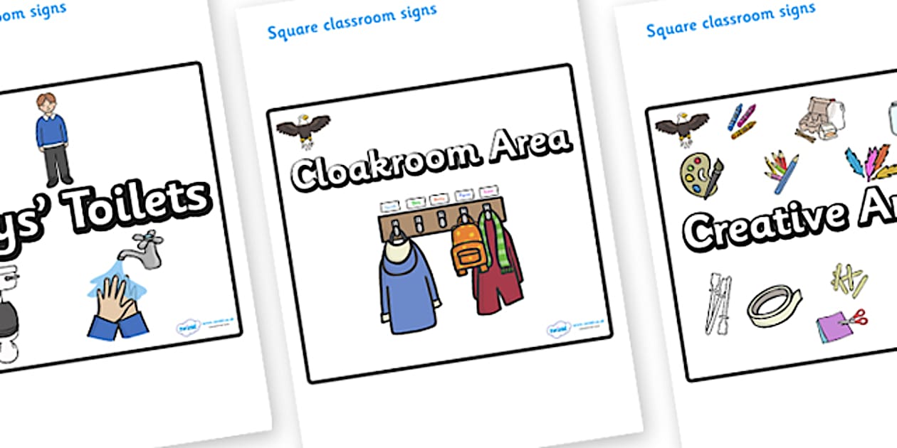 Eagle Themed Editable Square Classroom Area Signs (Plain)