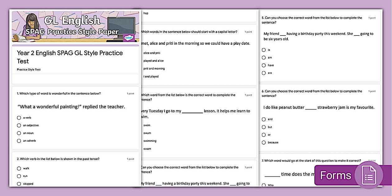 Year 2 SPAG GL Style Practice Test (teacher made) - Twinkl