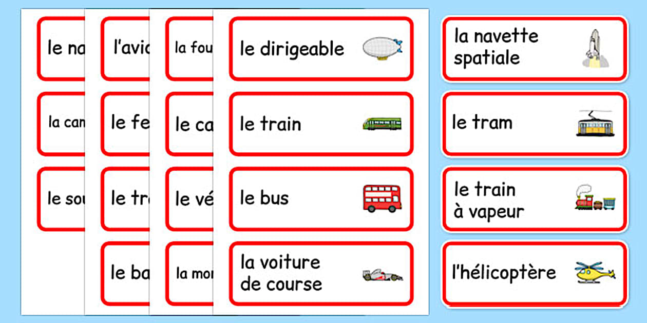 Transport Topic Word Cards French