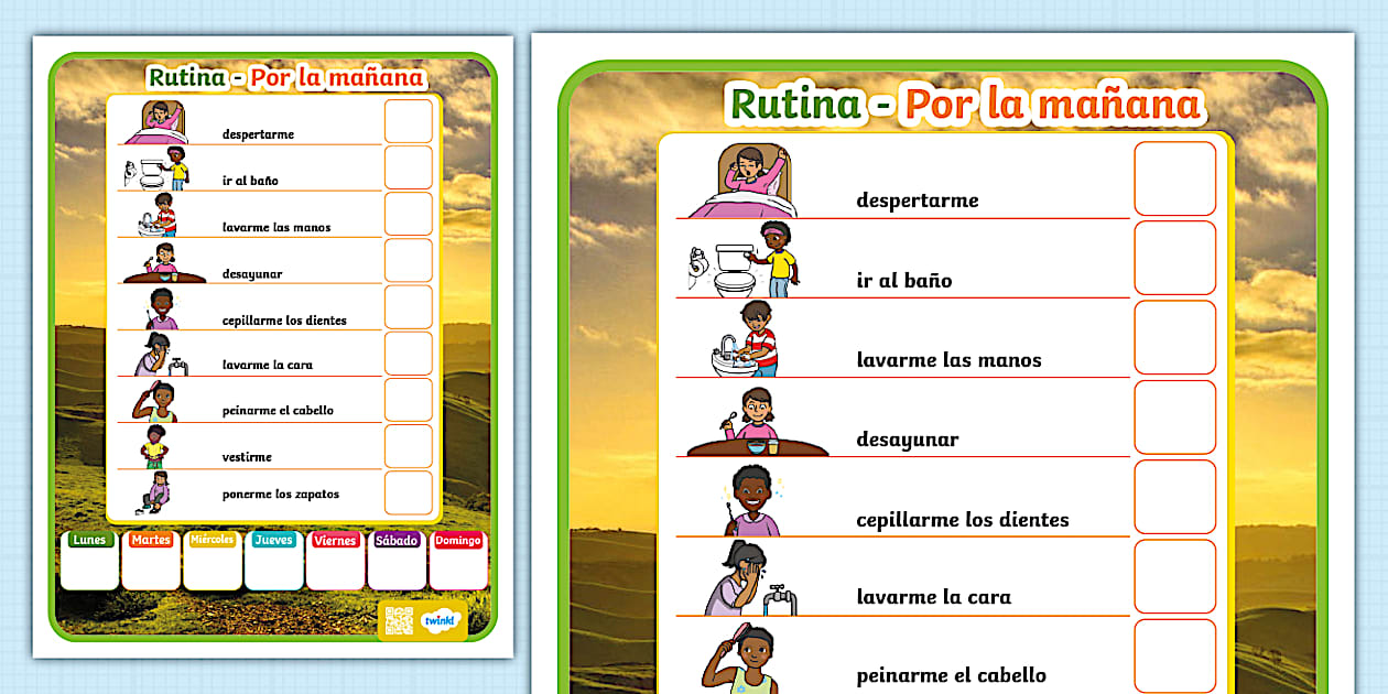 Póster: Rutina - Por la mañana (professor feito) - Twinkl