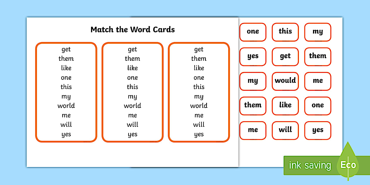 Match the Words (High Frequency 6) Peg Game (teacher made)