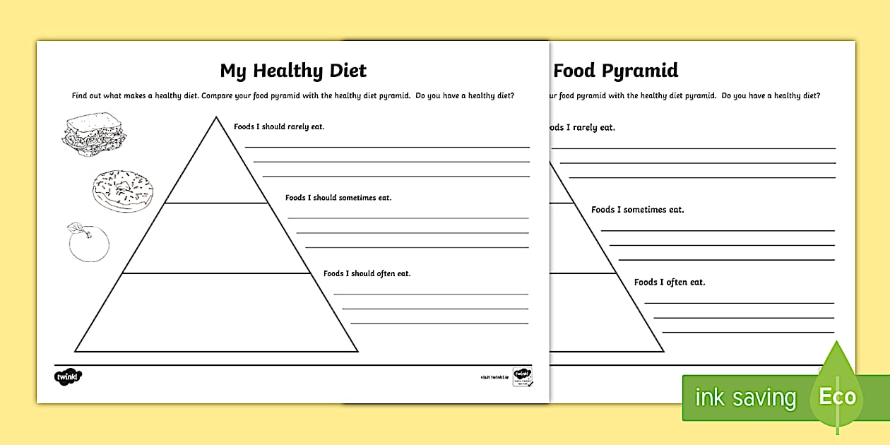 Healthy Eating Food Pyramid Worksheet (teacher made)