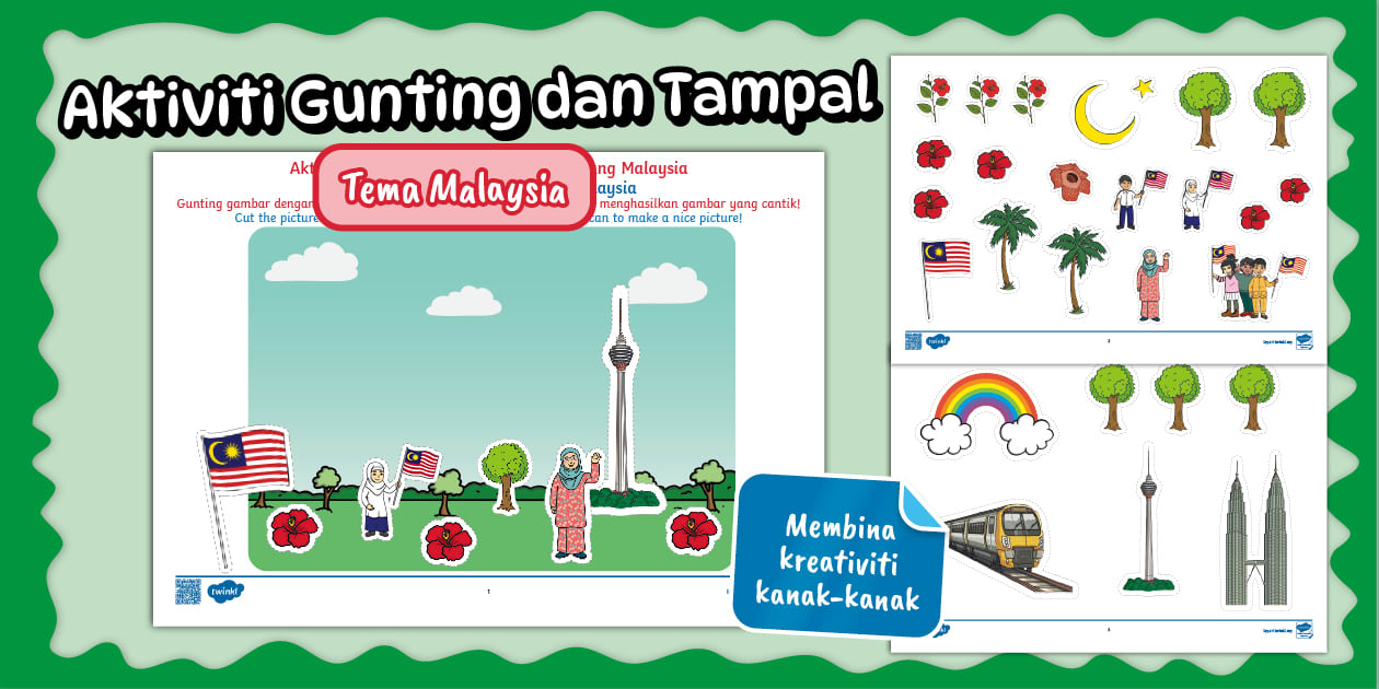 Aktiviti Gunting dan Tampal - Tema Malaysia (Dwibahasa)