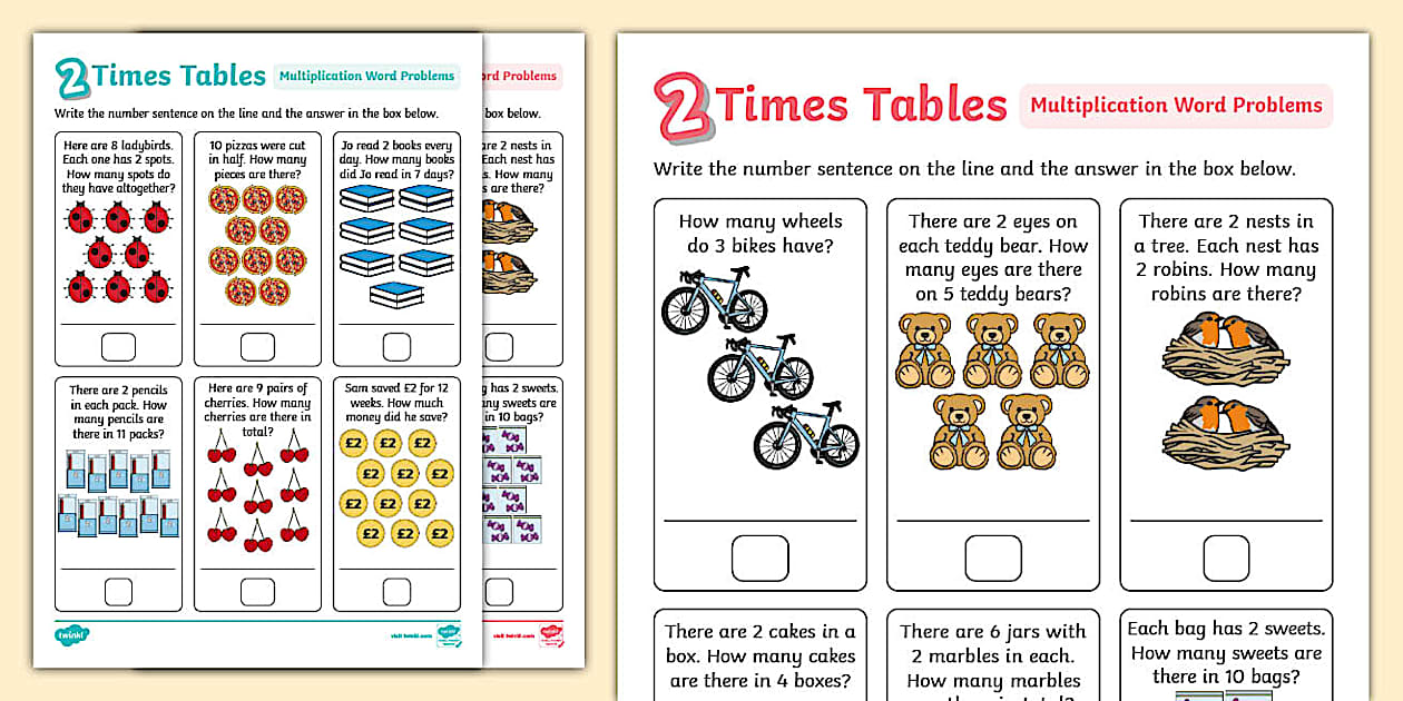 👉 2 Times Tables - Multiplication Word Problems - Twinkl