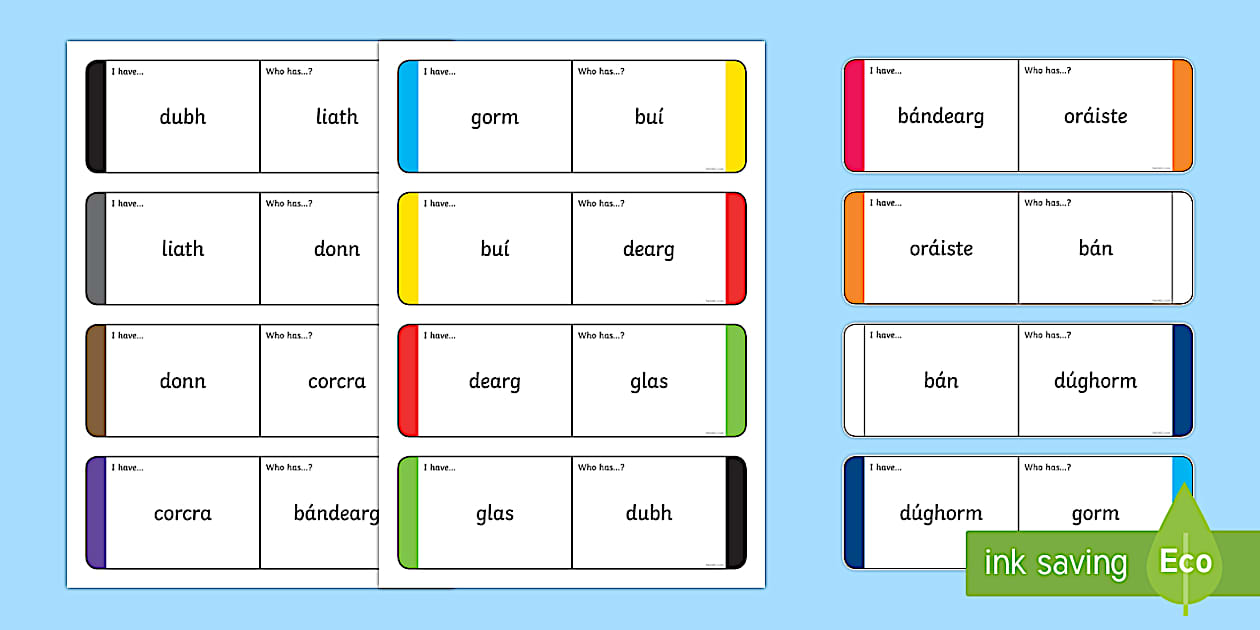 Seachtain na Gaeilge/Irish Language Week Colours Loop Cards - ROI - Irish