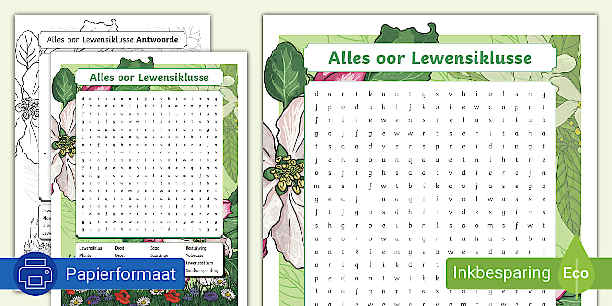 Alles oor Lewensiklusse Woordsoek (l'enseignant a fait)