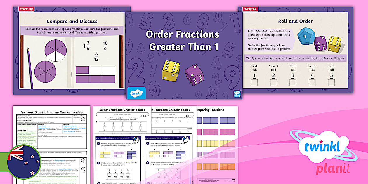 Level 3 Fractions: Order Fractions for Halves, Thirds, Quarters, Fifths and