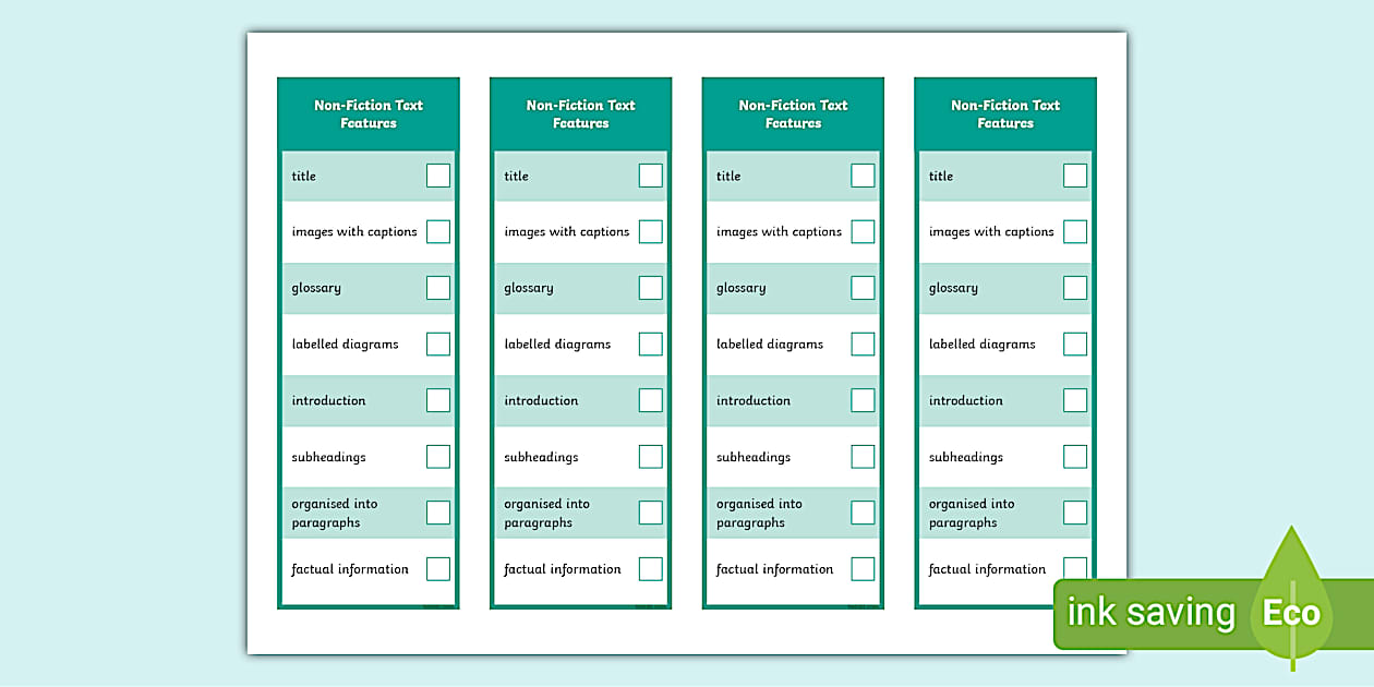 Features of Non-Fiction Texts Bookmarks (teacher made)