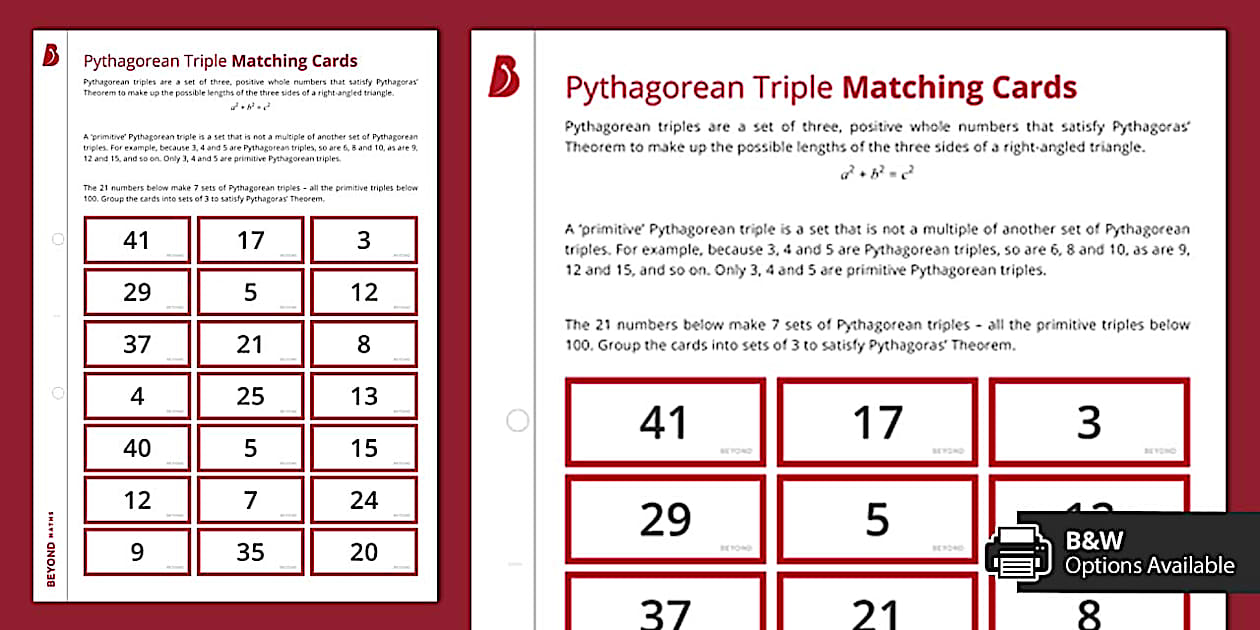 👉 Pythagorean Triples Matching Cards (teacher made)