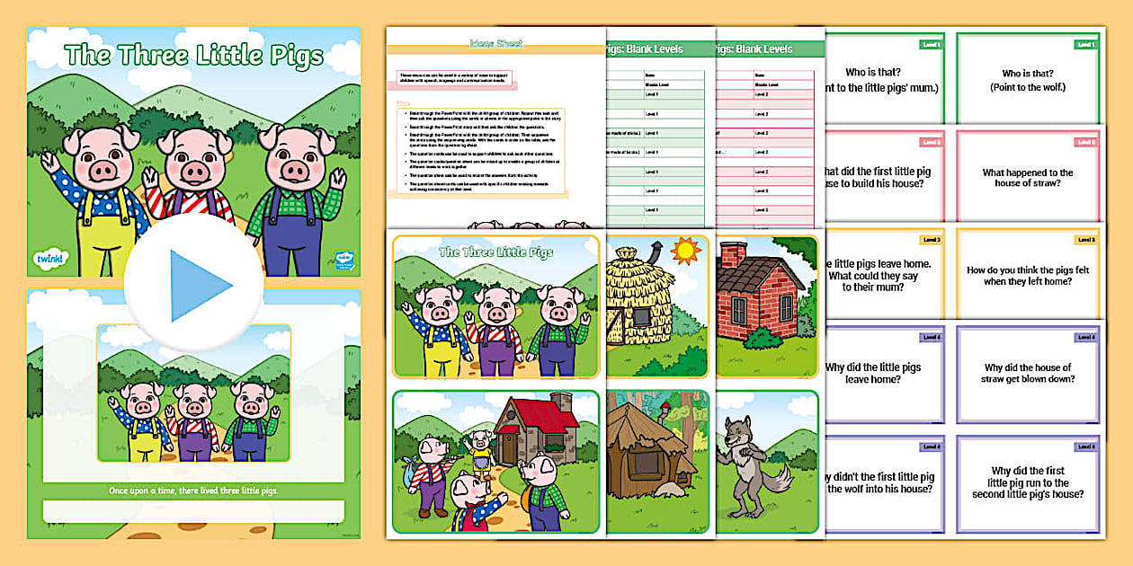 The 3 Little Pigs with Blanks Level Questions - Twinkl