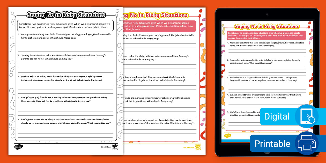 Saying No in Risky Situations Worksheet Sheet (Teacher-Made)