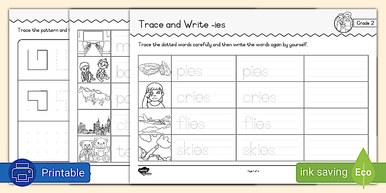 Grade 2 Phonics Trace and Write -ies (teacher made) - Twinkl