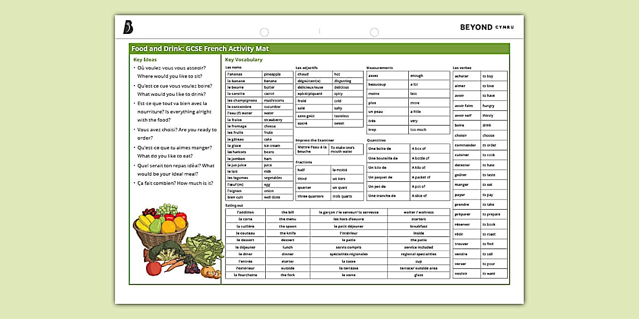 Food and Drink : GCSE French Activity Mat (Teacher-Made)