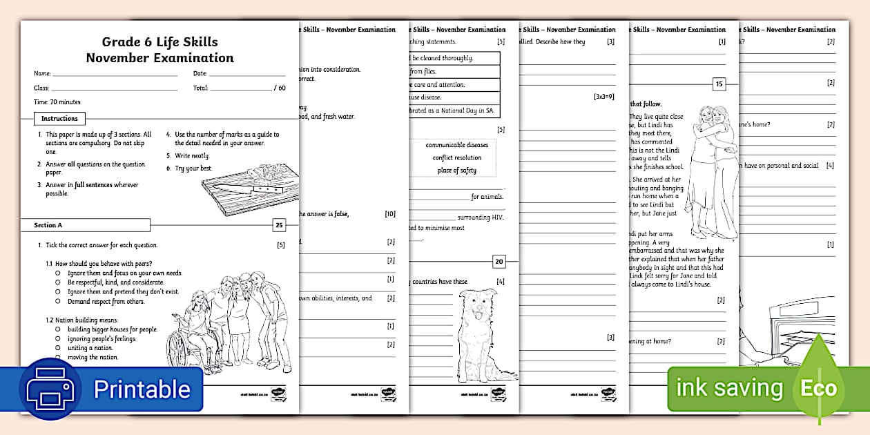 Grade 6 Life Skills Exam Papers And Memos (teacher made)
