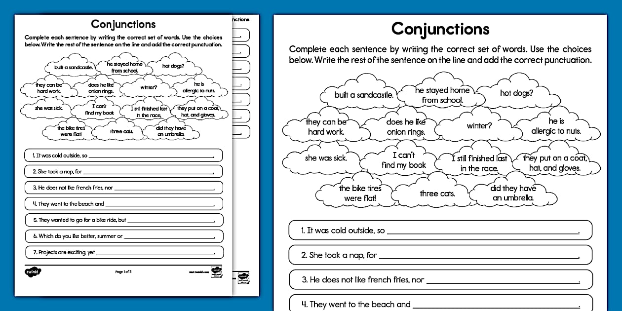 First Grade Coordinating Conjunctions Worksheet - Twinkl