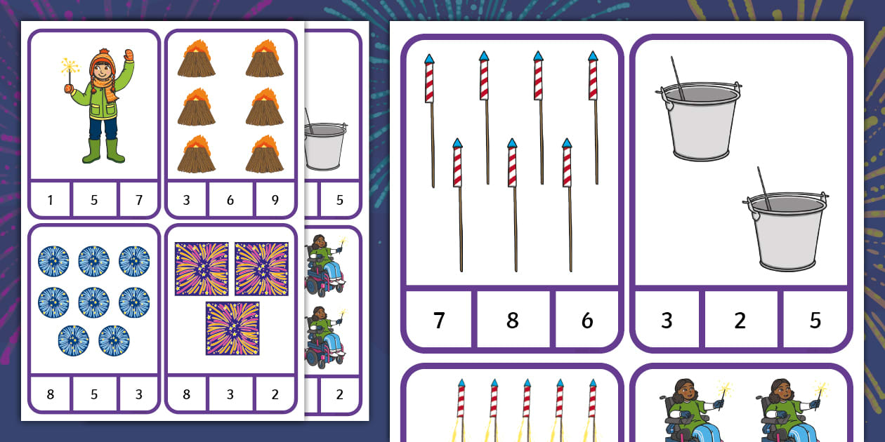 👉 Bonfire Night Peg Counting Activity - Twinkl