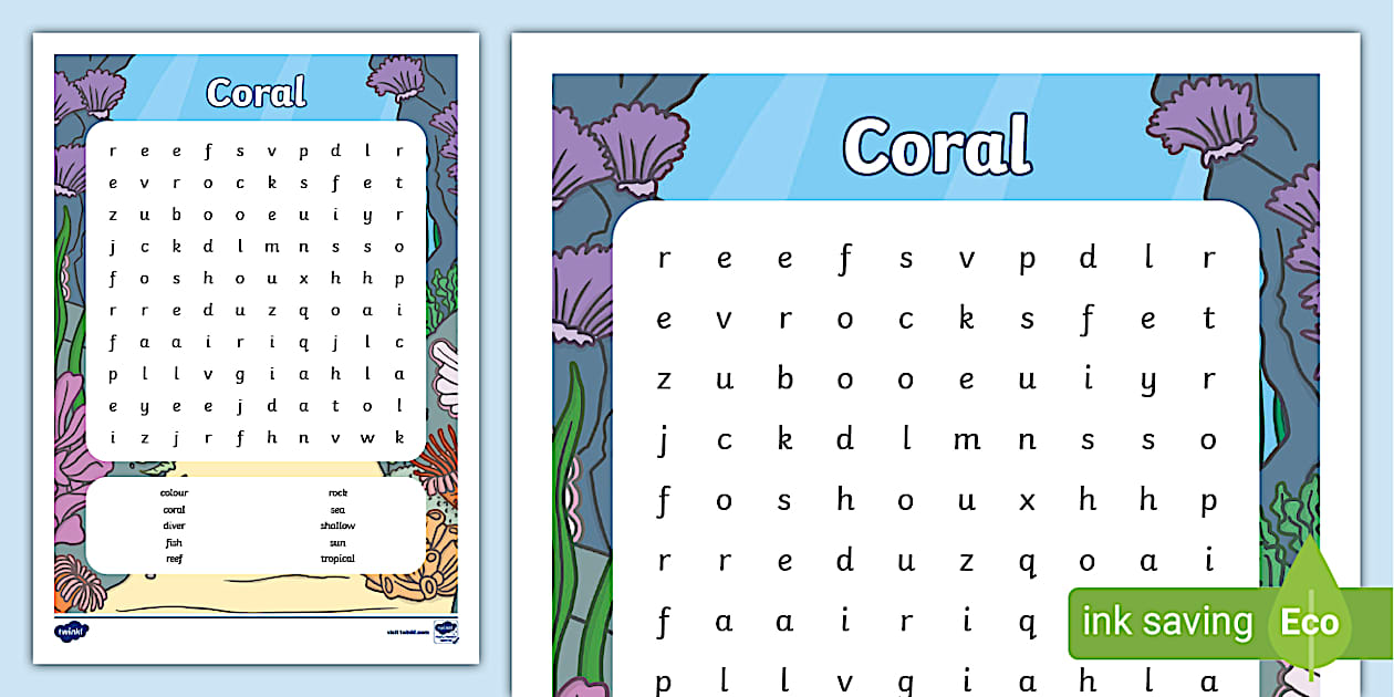 Coral Reef Word Search (Teacher-Made) - Twinkl