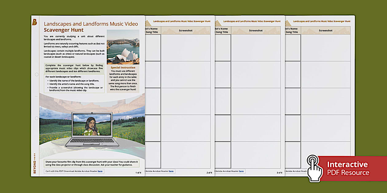 Landscapes and Landforms Music Video Scavenger Hunt - Twinkl
