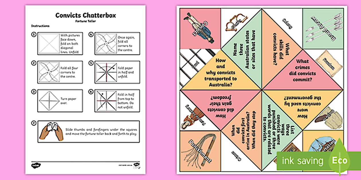 Black and White Convicts Fortune Teller Chatterbox Game